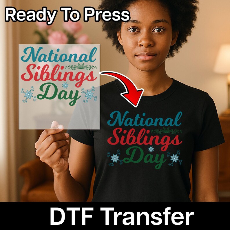National Siblings Day DTF Transfer, Colorful Typography Iron on Decal ...