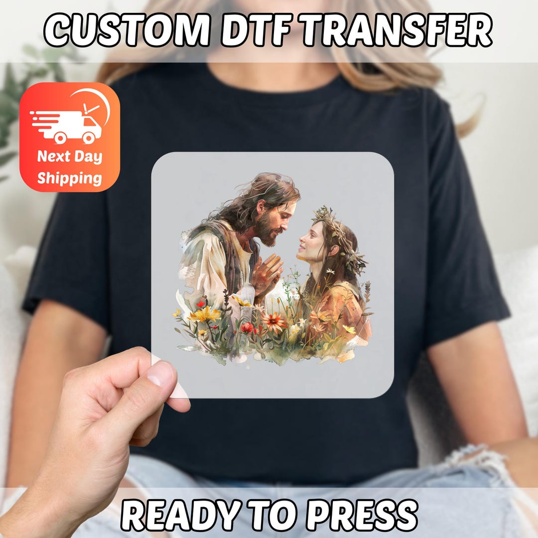 Romantic Spiritual DTF Transfer Design for Religious Apparel ...