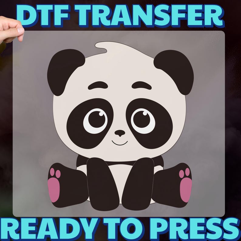 Cute Cartoon Panda DTF Transfer, Kawaii Animal Heat Press, Adorable ...