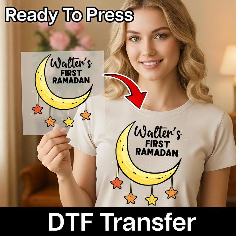 Custom Name Cute Moon and Stars DTF Transfer, Crescent Moon Design for ...