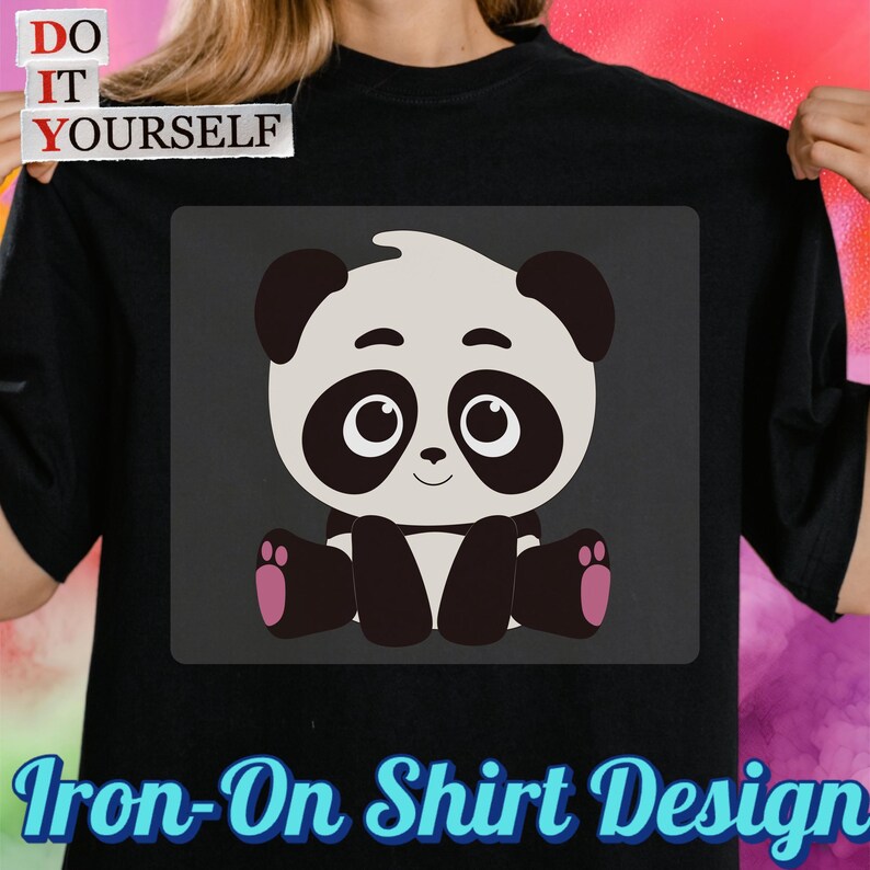Cute Cartoon Panda DTF Transfer, Kawaii Animal Heat Press, Adorable ...