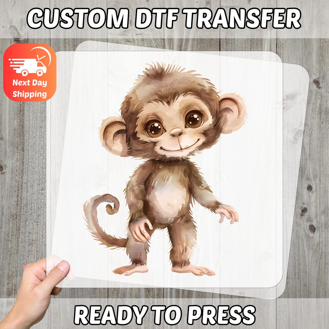 Cute Jungle Safari Monkey Iron-on DTF Transfer for Kids Animal T-shirt ...