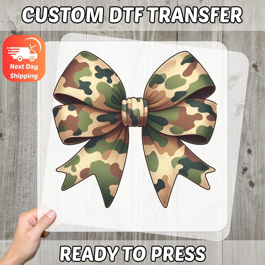 Camouflage Bow DTF Transfer, Military Support Iron-on Decal, Rugged ...