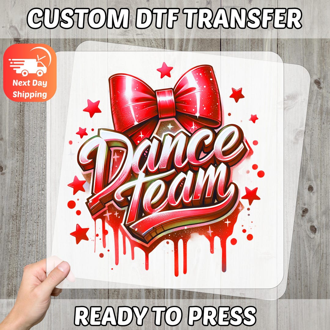 Energetic Dance Team DTF Transfer With Red Bow Stars | Ready to Press ...