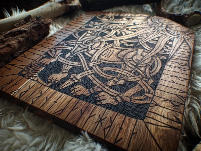 FENRIR and the Maiden, Viking Wall Decor, Handmade Nordic Pyrography ...