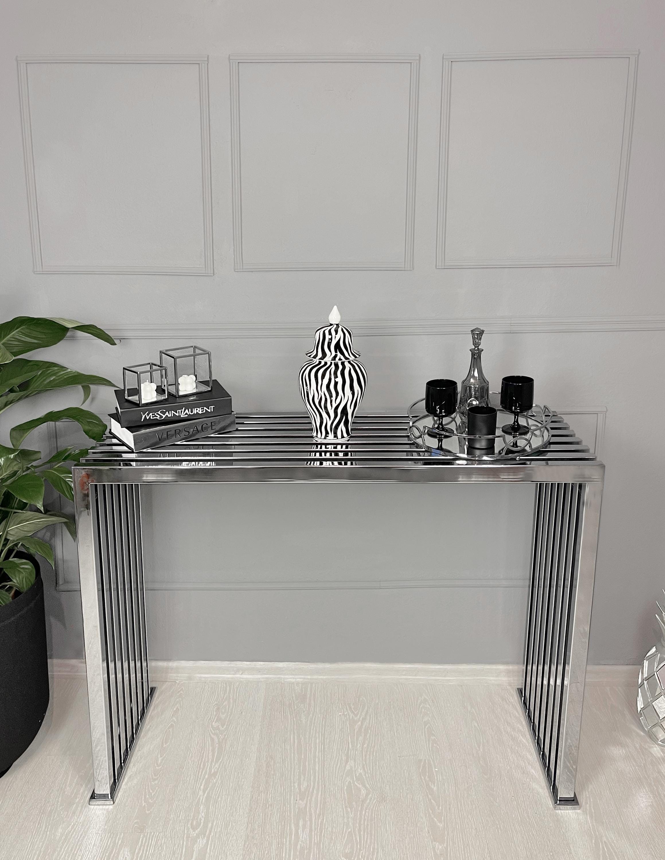 Modern Chrome Console Table, Sleek Entryway Furniture, Narrow Hallway ...