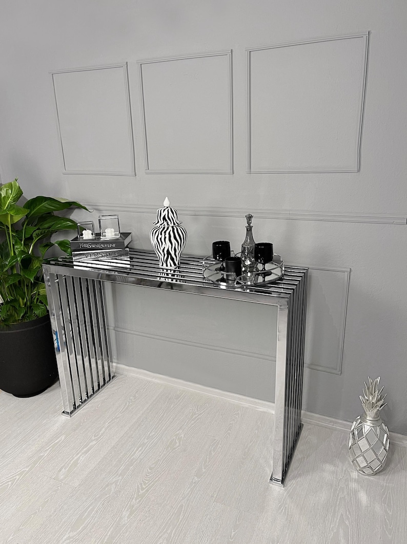 Modern Chrome Console Table, Sleek Entryway Furniture, Narrow Hallway ...