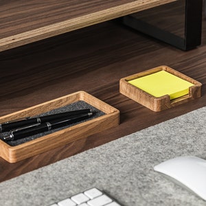 Office Desk Organizer Set: Wooden Catch All Trays Pen Holder Sticky ...