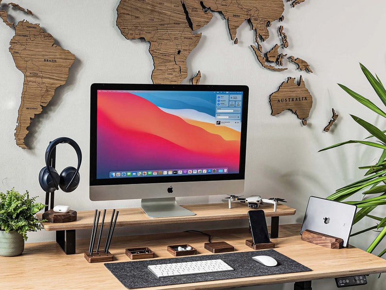 Dual Monitor Stand for Desk Wooden Monitor Riser Walnut - Etsy