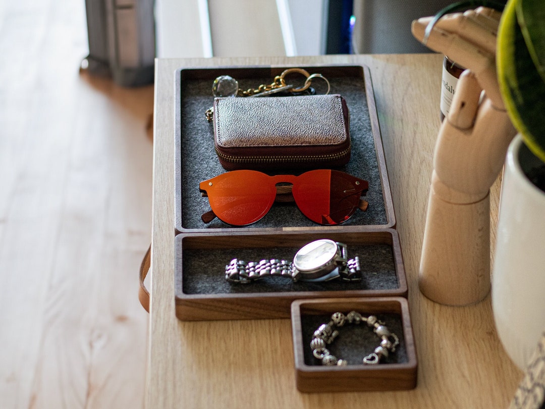 Wooden Catch All Tray for Jewelry Earings Watch Glasses Wallet Keys ...
