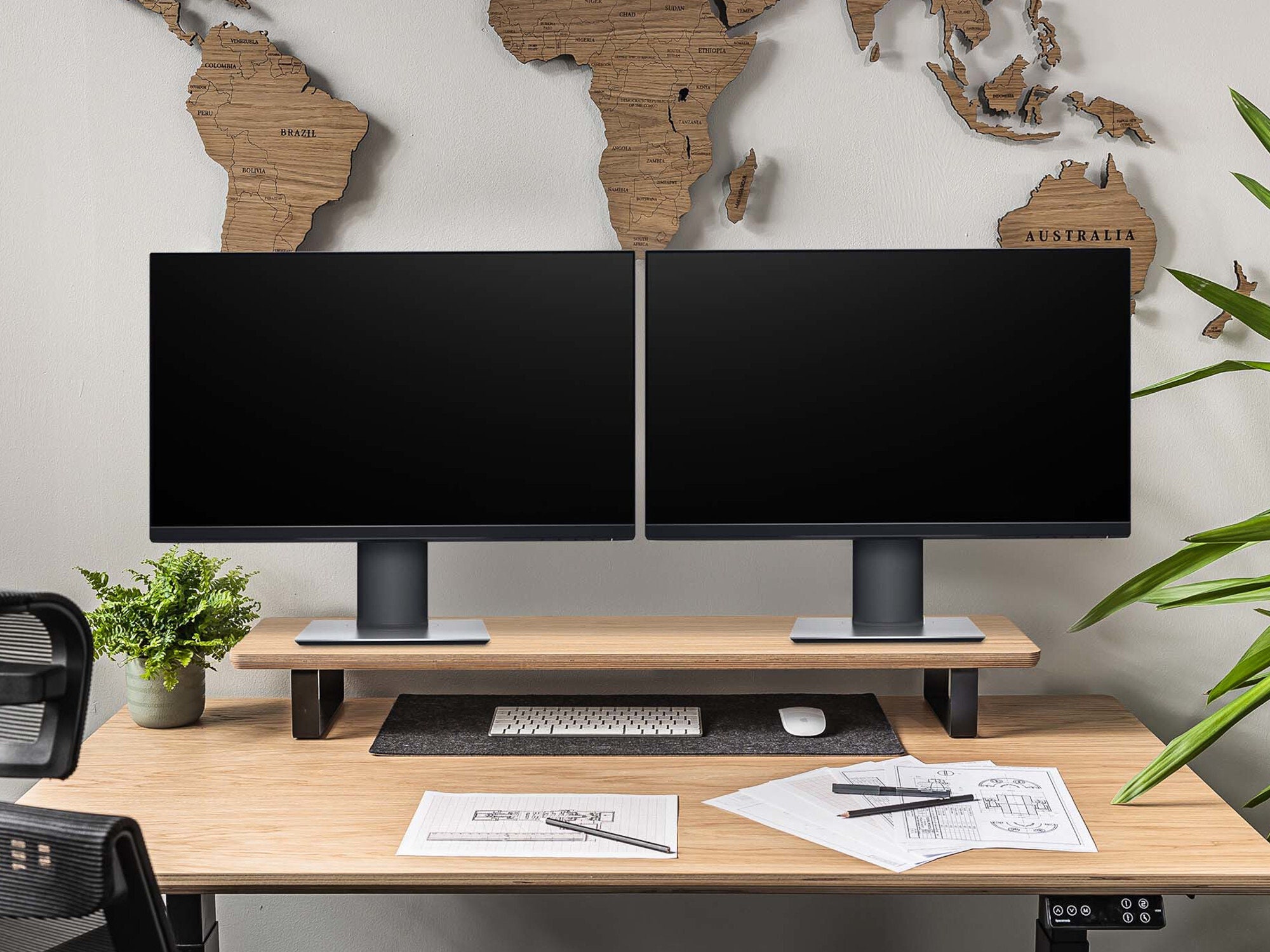 Dual Monitor Stand for Desk Wooden Monitor Riser Walnut - Etsy