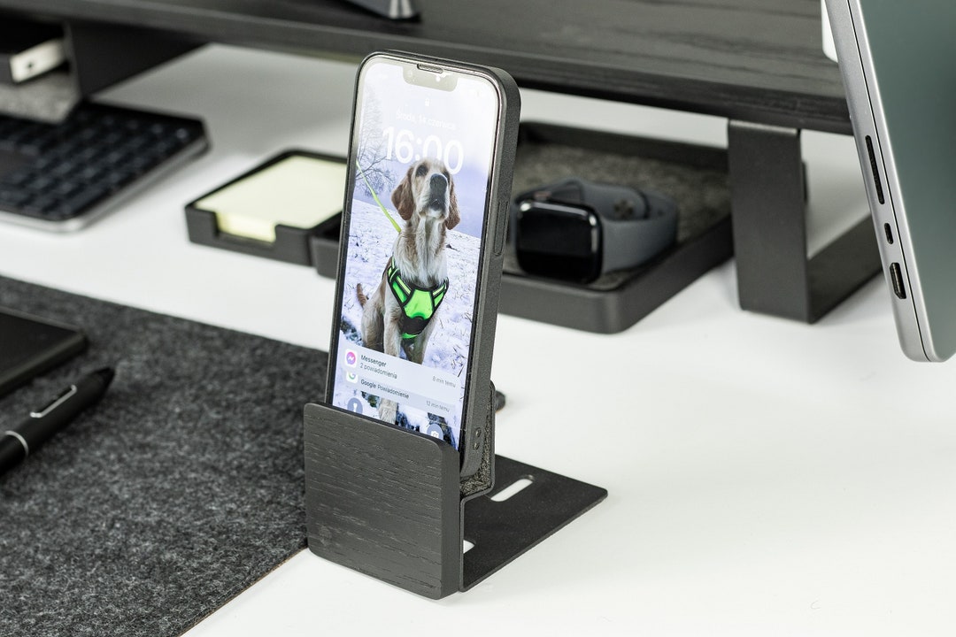IPhone Stand Wood and Steel, Cell Phone Holder Tablet iPad Kindle Stand ...