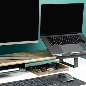 Laptop Stand Wood and Steel MacBook Pro Stand Wooden Laptop Riser Desk ...