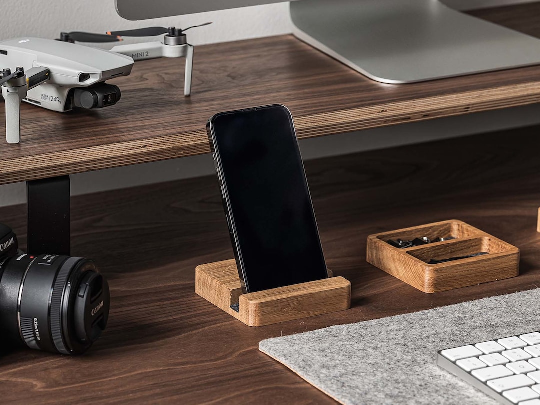 Wooden Phone Stand, iPhone Holder for Desk, Oak or American Walnut Desk ...