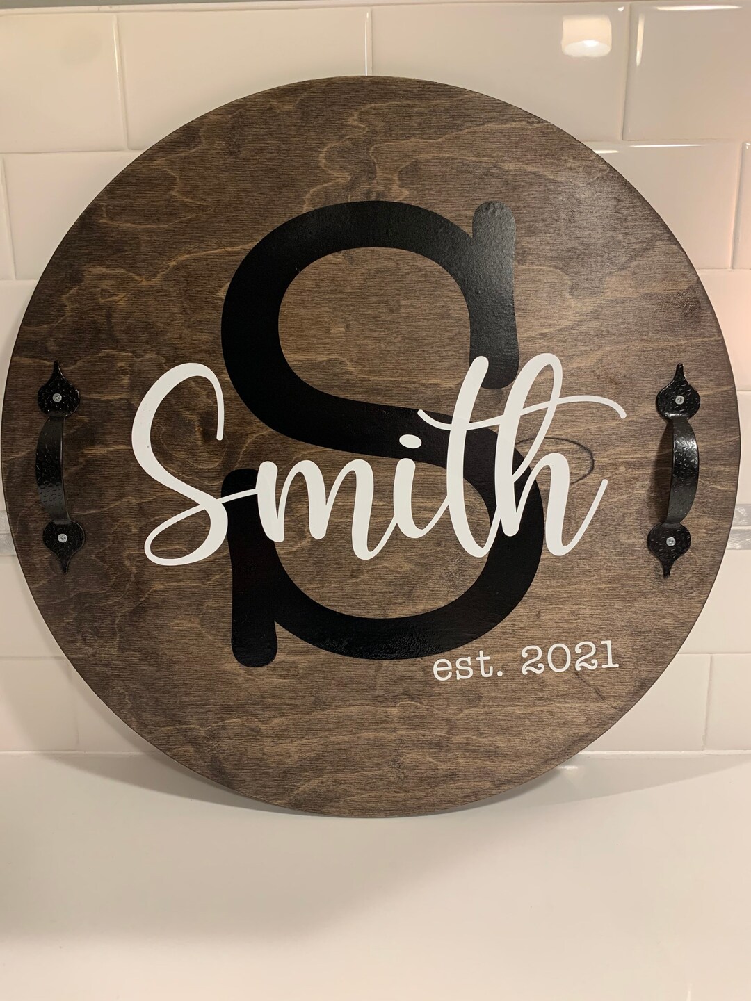 Round Name Tray, Personalized Tray, Serving Tray, Family Name, Gift for ...