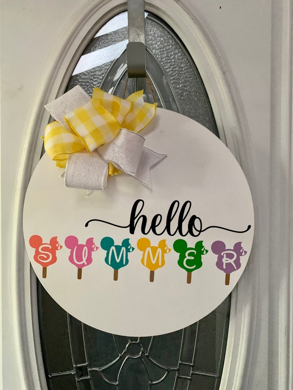 Hello Summer Door Hanger Disney Hello Sign Front Door Sign - Etsy