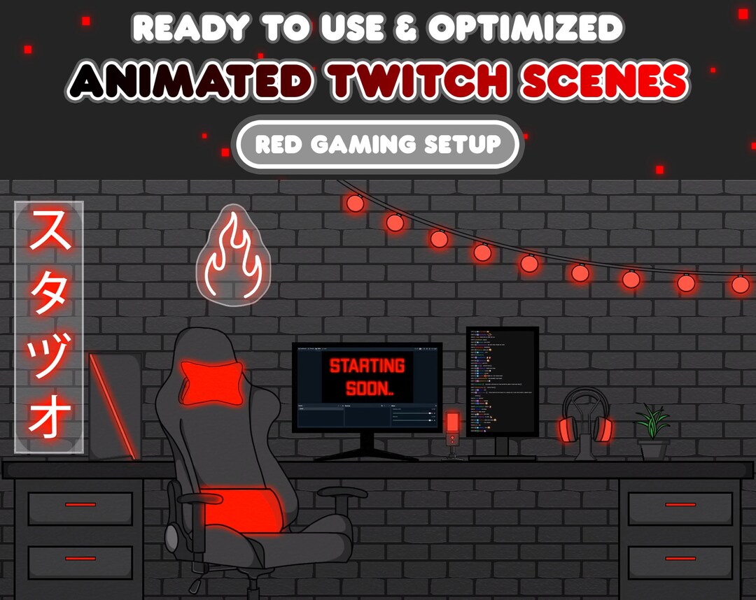 Animated Twitch Scenes Red Gaming Setup - Etsy