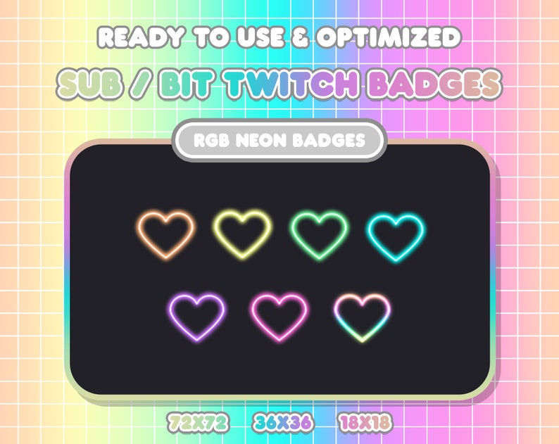 Twitch Sub Badges Pastel Neon RGB Hearts - Etsy