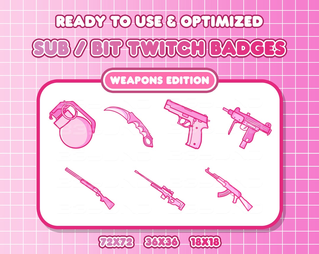 Twitch Sub Badges Pink Weapons Firearms - Etsy