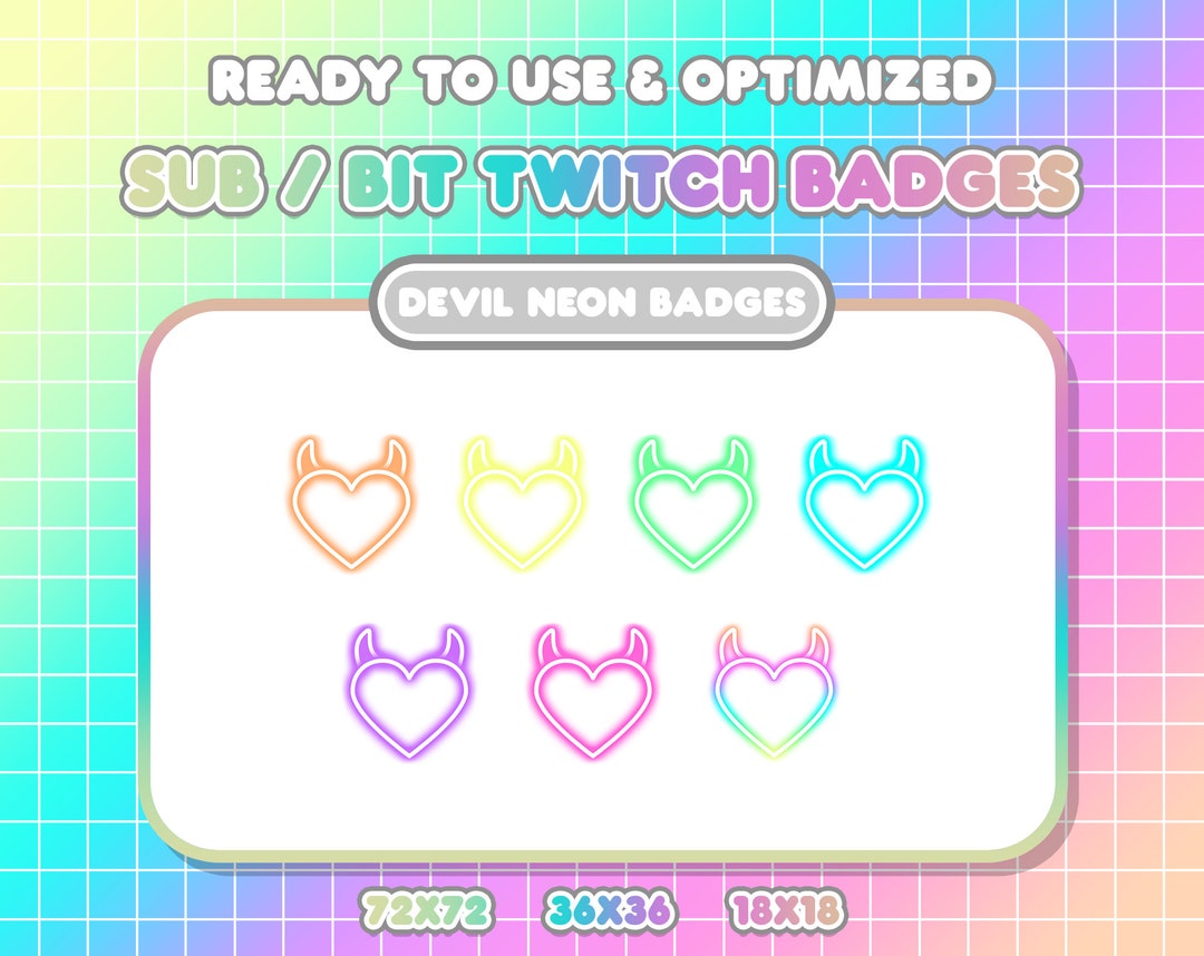 Twitch Sub Badges Pastel Neon Devil RGB Hearts - Etsy