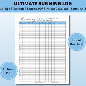 Running Log | Running Tracker | Monthly Running Log | Printable Run Log ...
