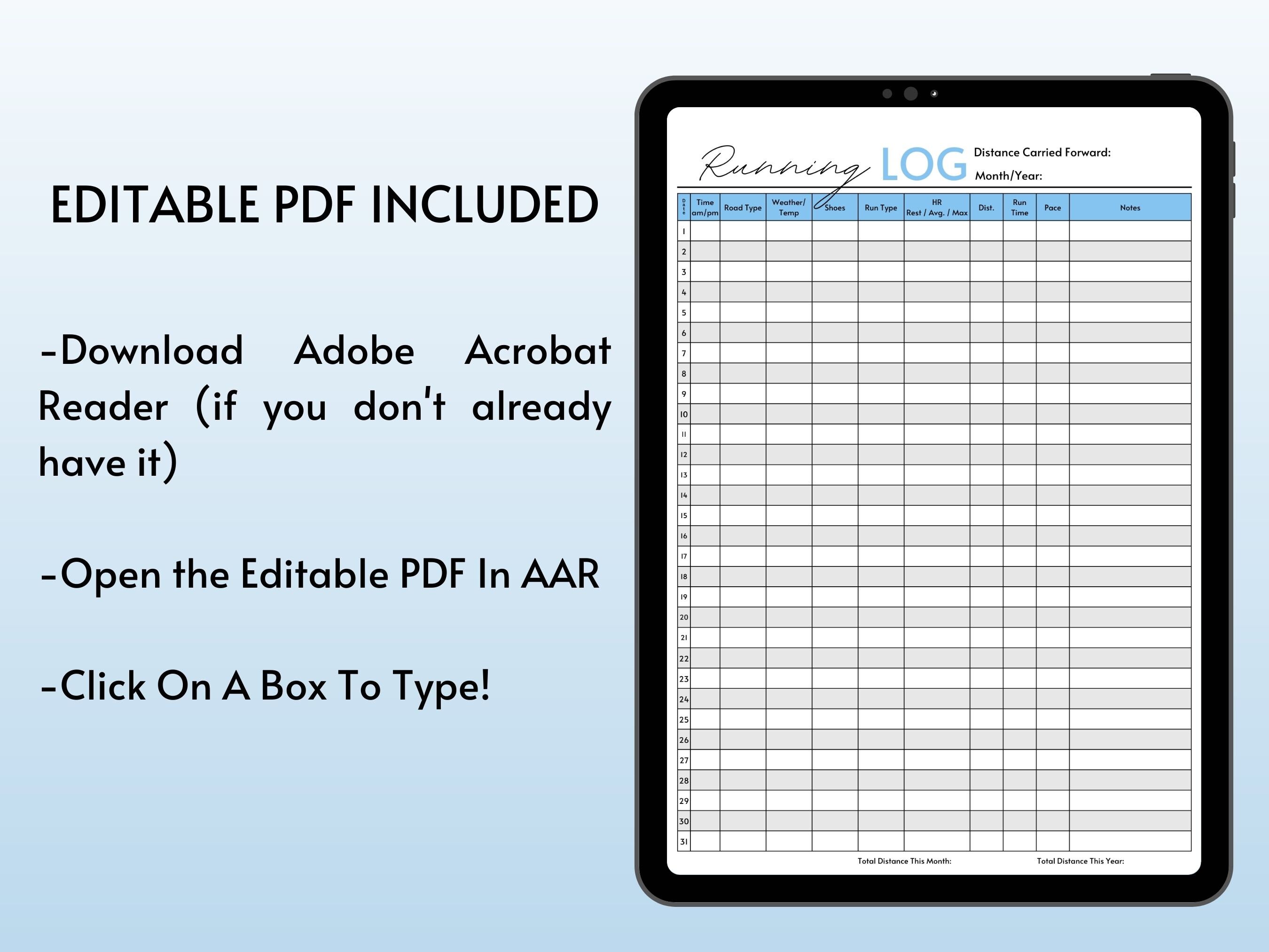 Running Log | Running Tracker | Monthly Running Log | Printable Run Log ...