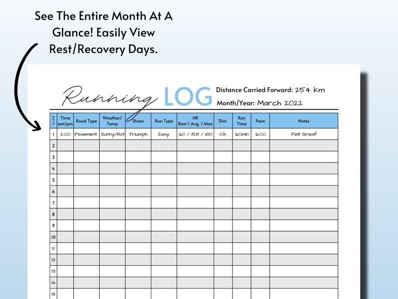 Running Log | Running Tracker | Monthly Running Log | Printable Run Log ...