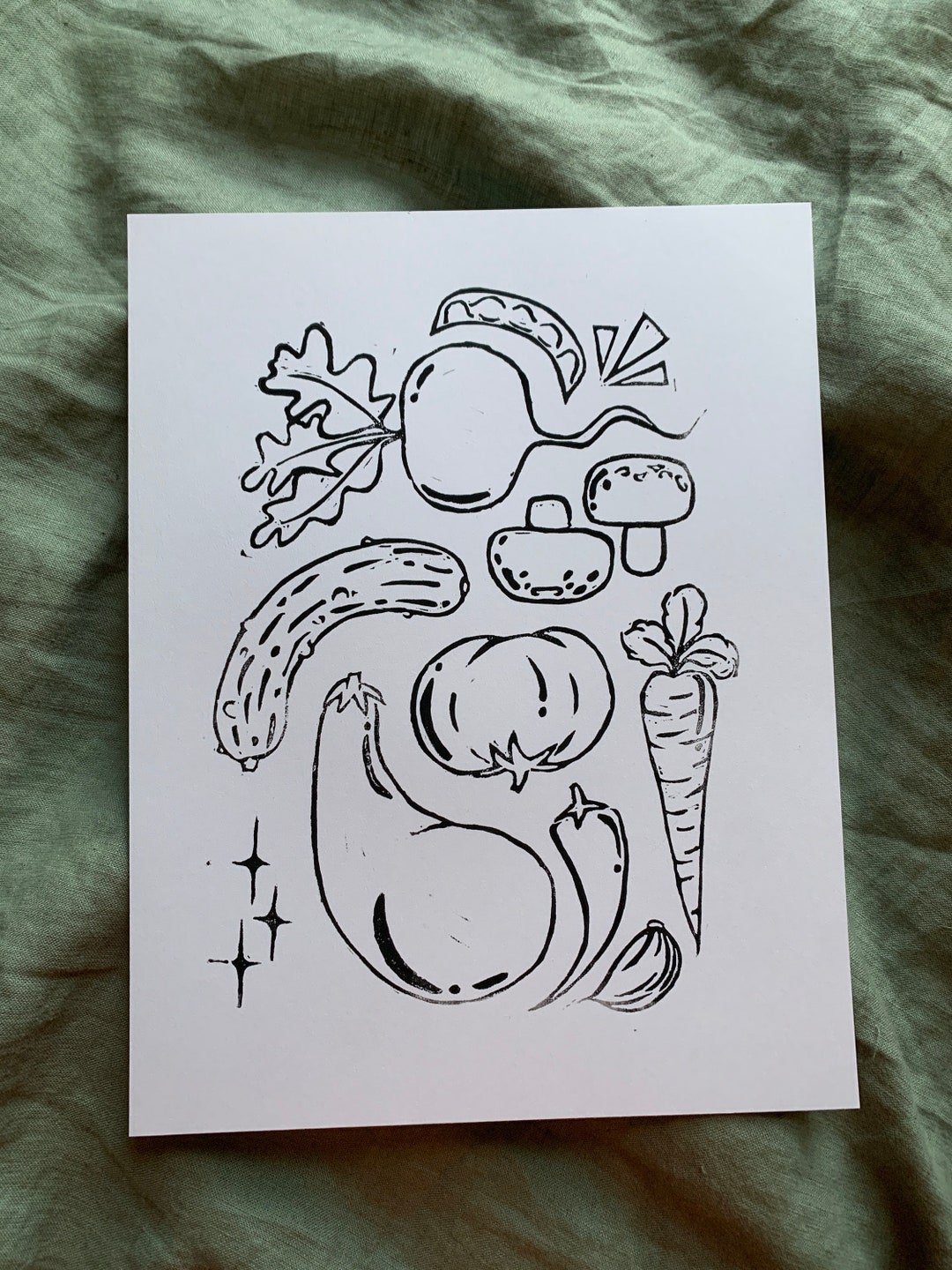 Vegetable Linocut Print / Handmade Linocut Print / Blockprint ...