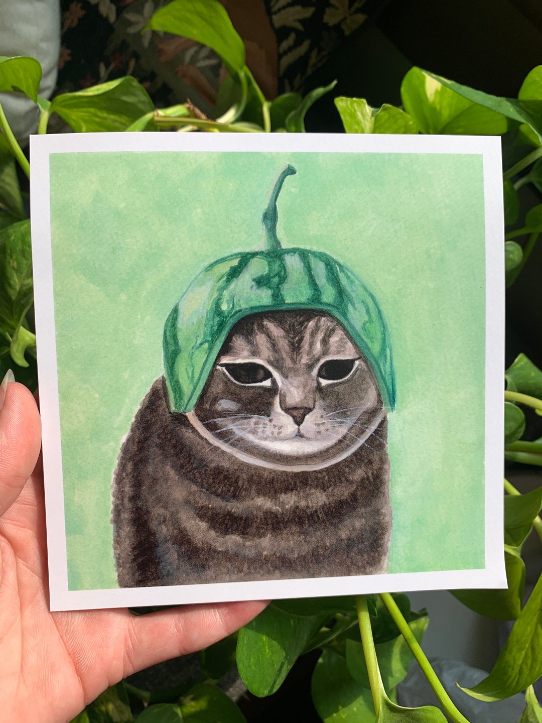Watermelon Cat - 6x6 Art Print - Etsy