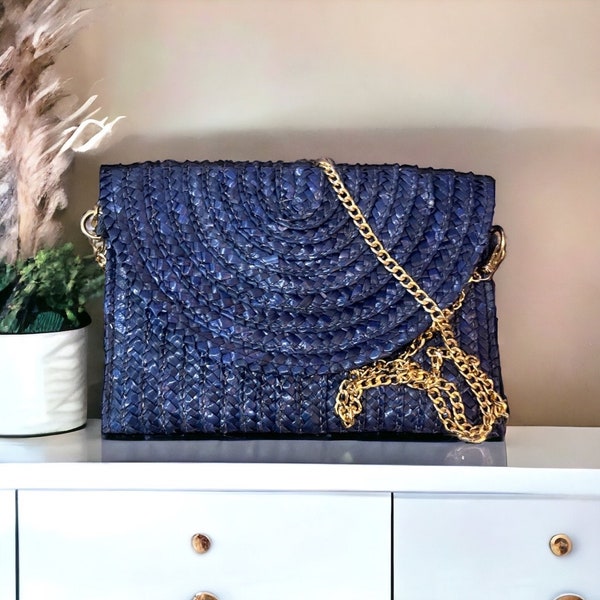Navy Straw Bag - Etsy