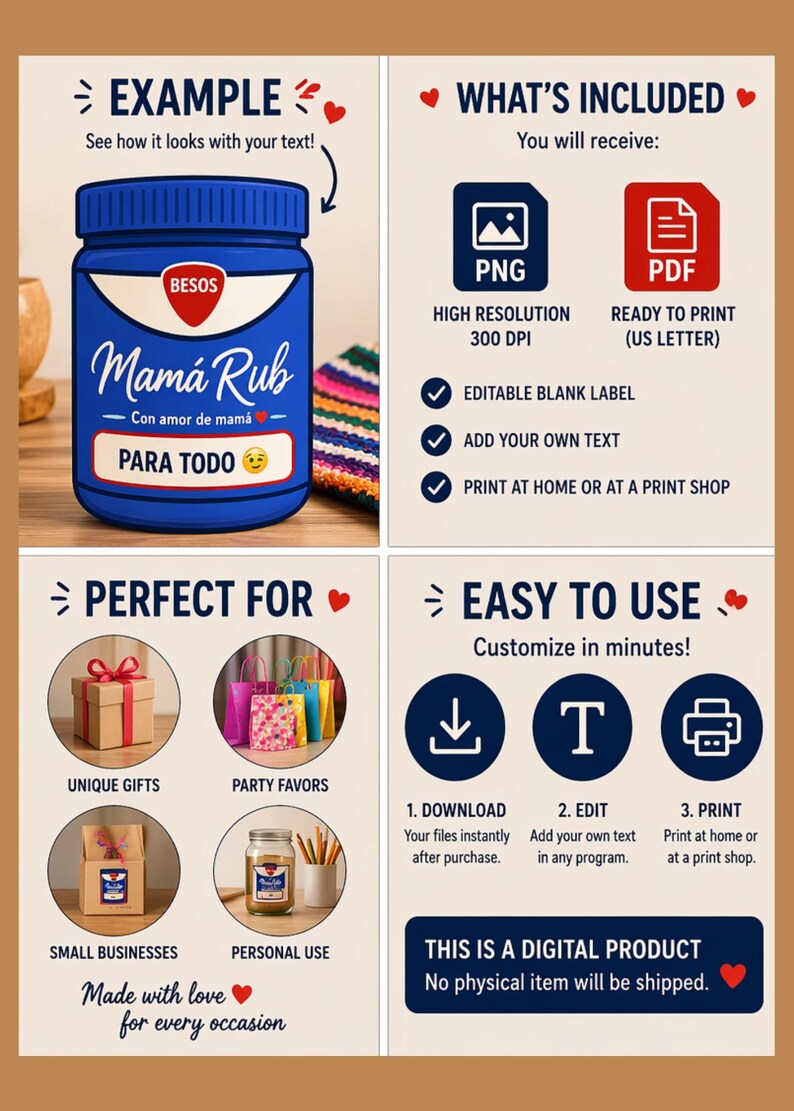 Vics Mama Rub Label Template, Editable Canva Spice Jar Label Digital ...