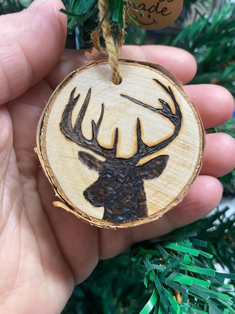 Wood Burned Rustic Buck Deer Head Silhouette Christmas Ornament - Etsy