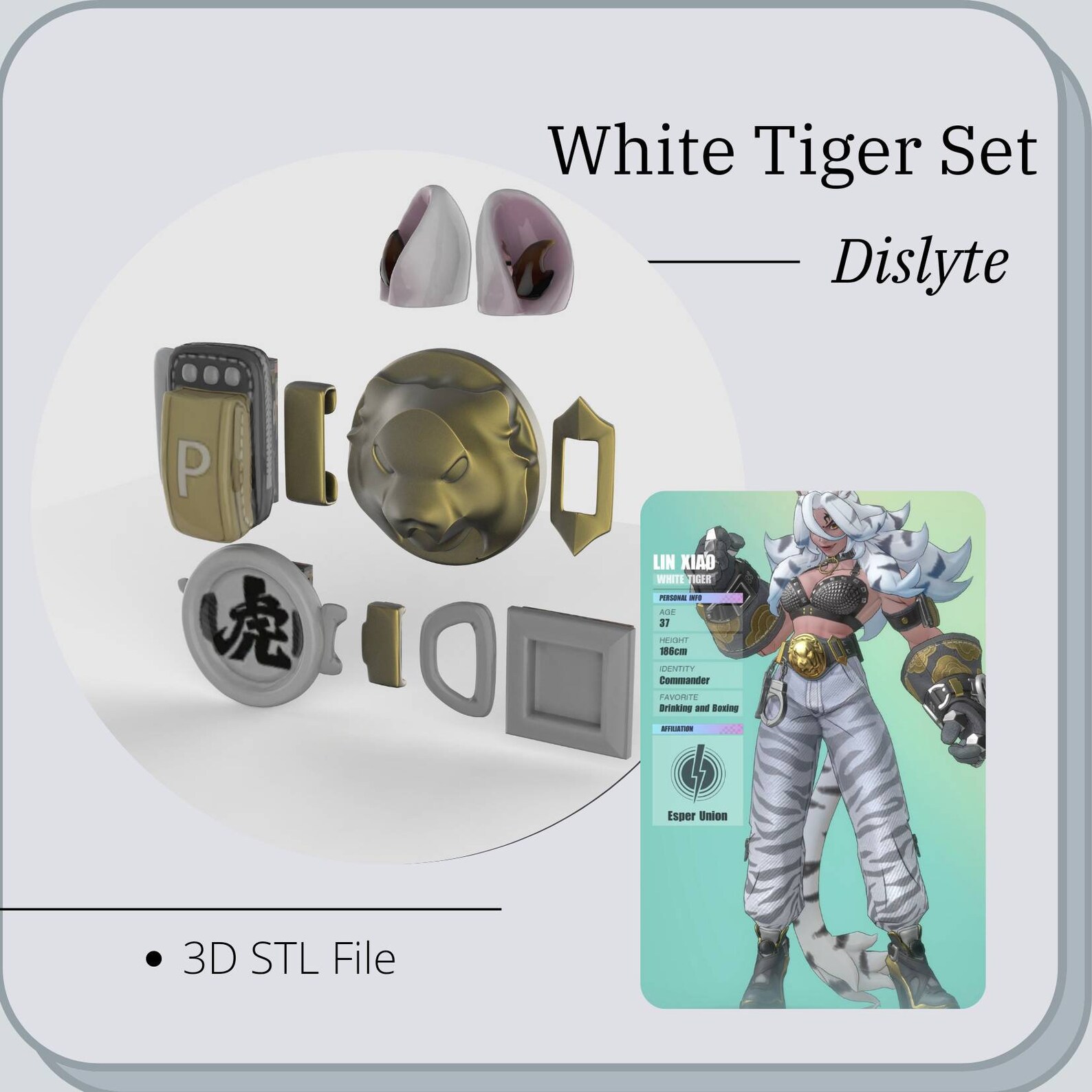 White Tiger Lin Xiao From Dislyte Accessories Set 3D STL DIGITAL File ...