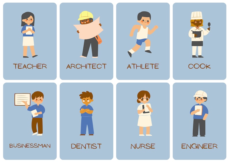 Professions Flashcards Jobs and Occupations Flashcards - Etsy