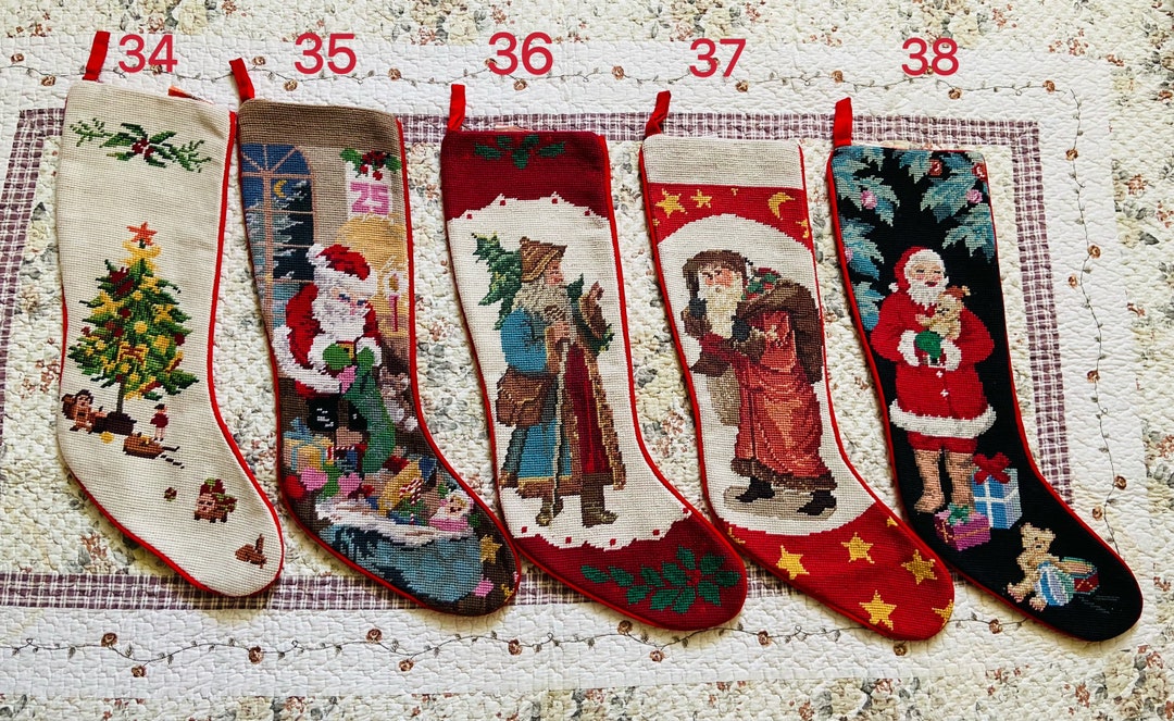 New Handmade Wool Needlepoint/cross Stitch Christmas Stocking Santa ...