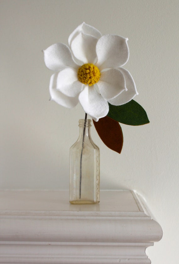 Magnolia Felt Flower Stem Wool Felt Flower Bouquet White | Etsy