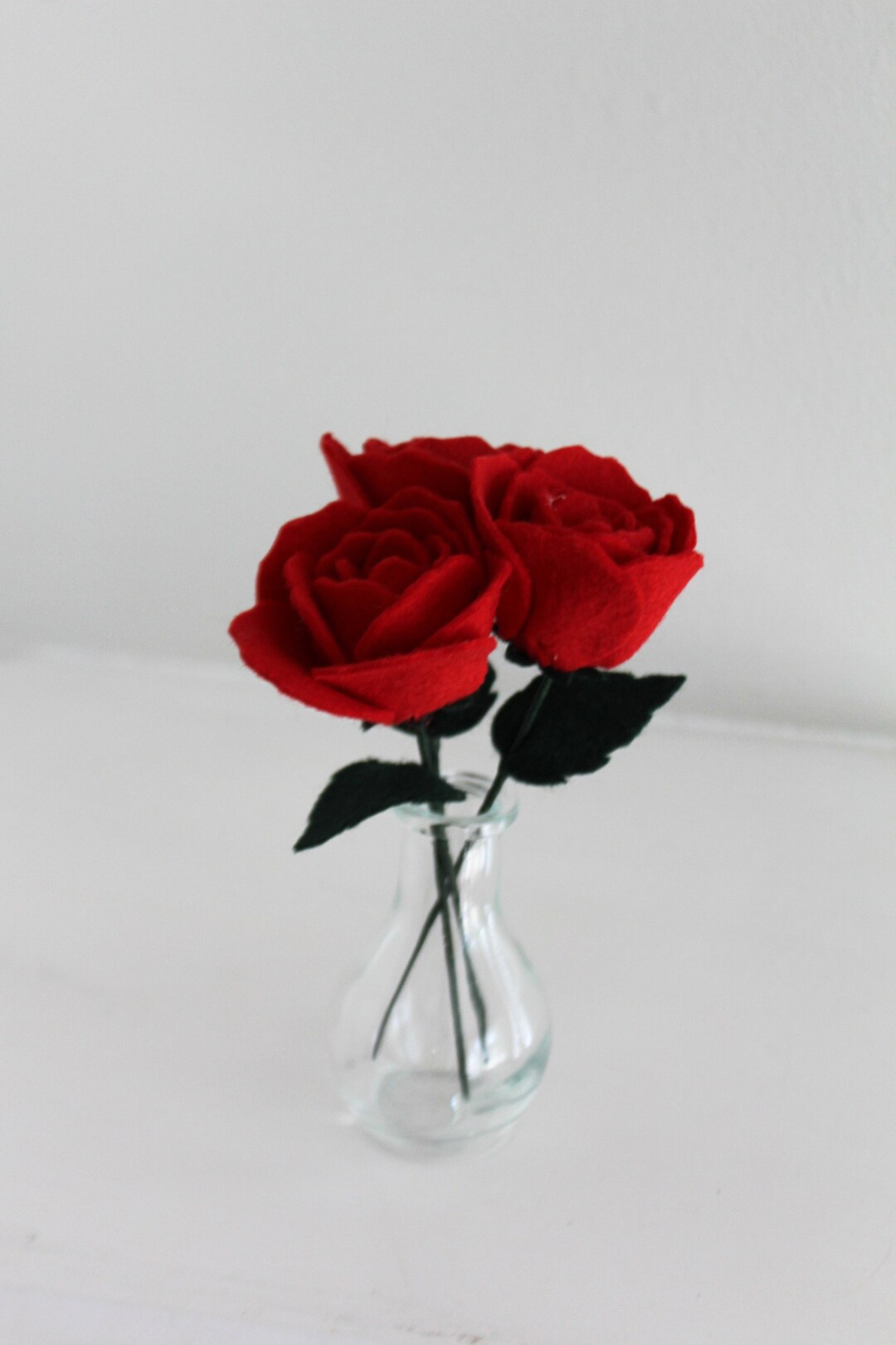Mini Rose Felt Flower, Red Felted Rose, Small Red Flower, Bud Vase ...