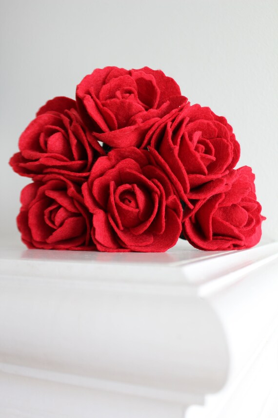 Rose Felt Flower Wool Felt Rose Bouquet Red Artificial - Etsy