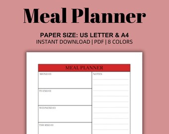 Meal Planner Printable | PDF Editable | Letter & A4 - Etsy
