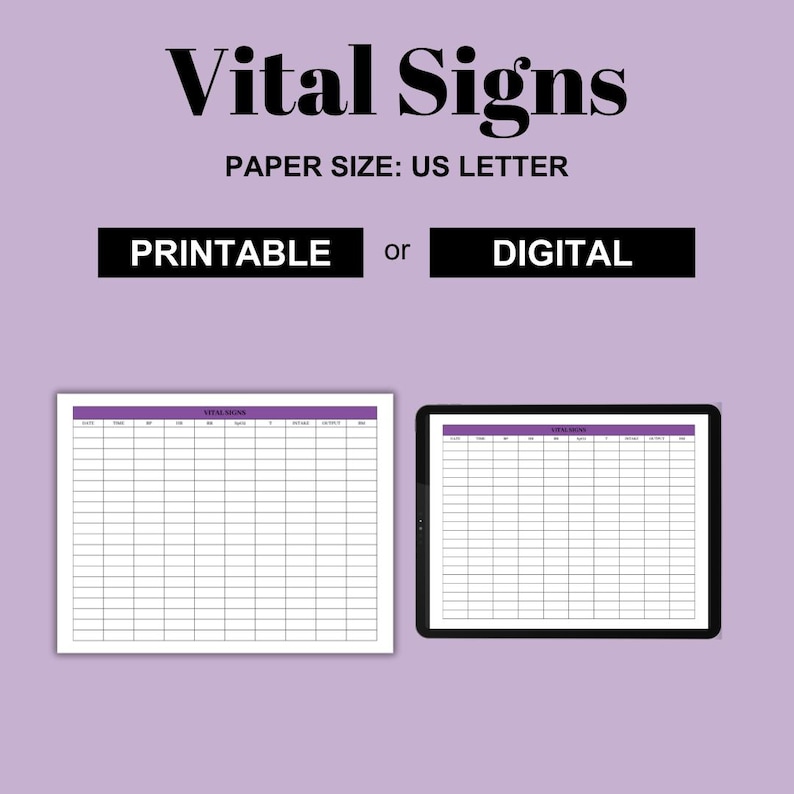 Vital Sign Sheet | Printable | PDF | Landscape | Letter - Etsy