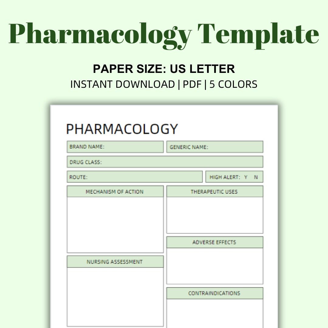 Pharmacology Template Printable PDF Letter - Etsy