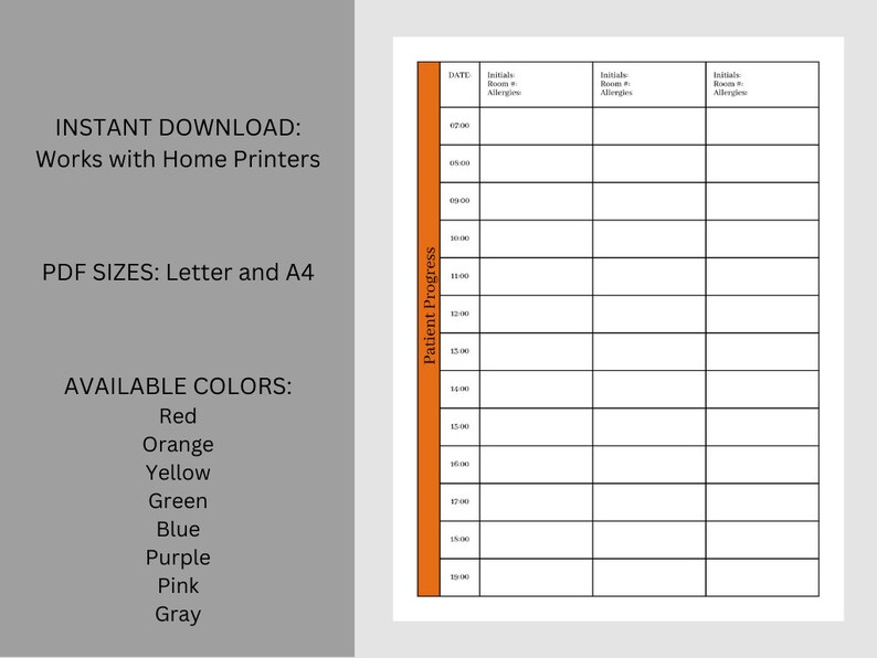 Nurse Patient Progress Sheet Printable PDF Letter & A4 - Etsy