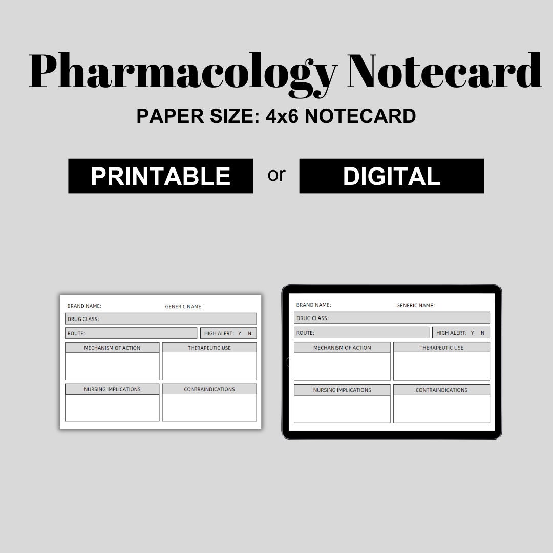 Pharmacology Template Notecard | Printable | PDF | 4x6 Notecard - Etsy