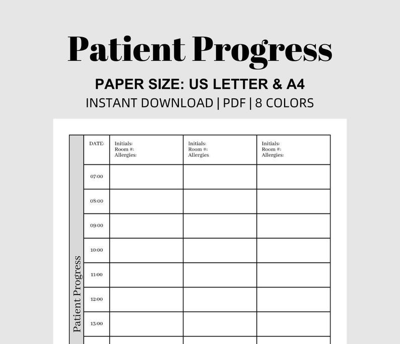 Nurse Patient Progress Sheet | Printable | PDF | Letter & A4 - Etsy
