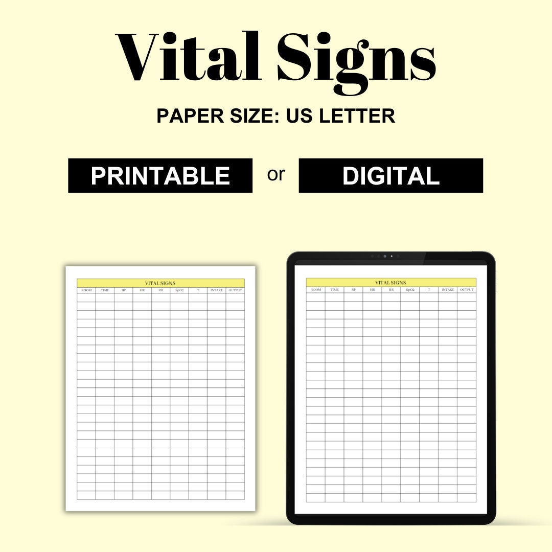 Vital Sign Sheet | Printable | PDF | Letter - Etsy