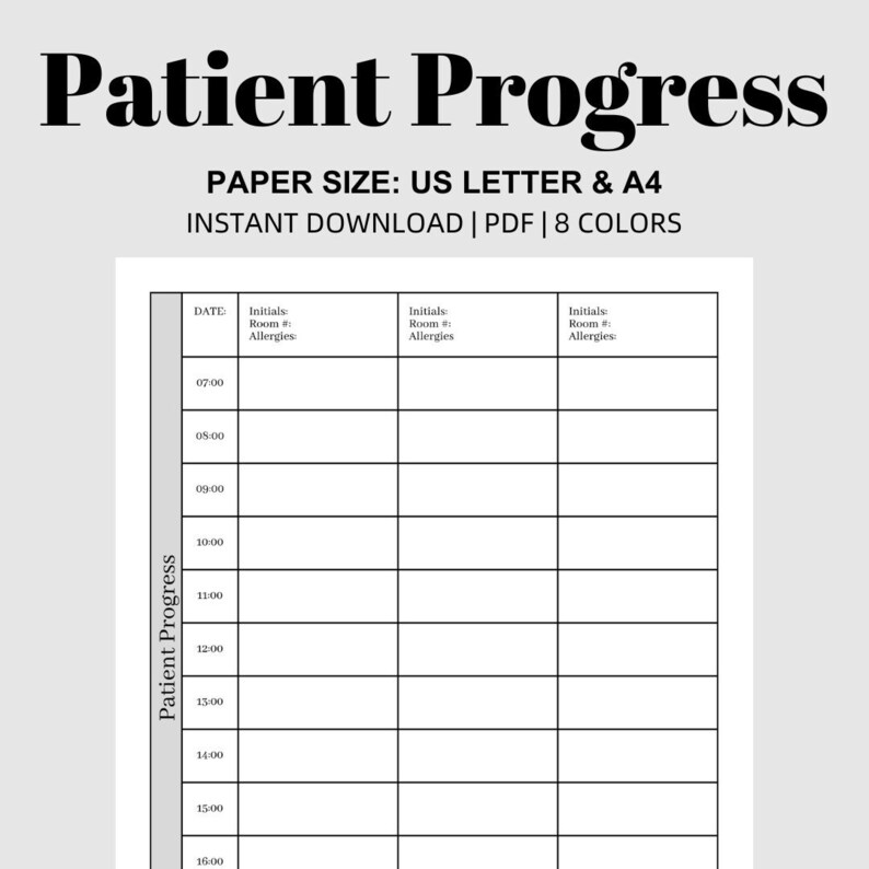 Nurse Patient Progress Sheet Printable PDF Letter & A4 - Etsy