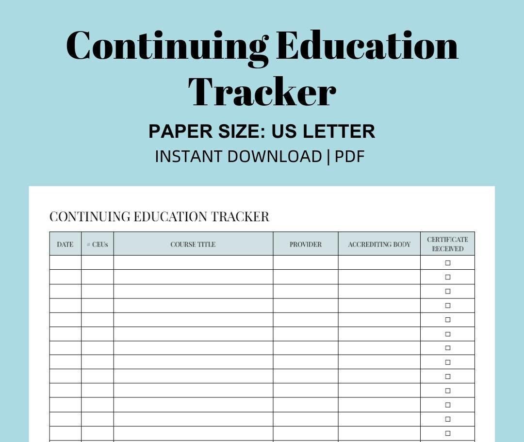 Continuing Education Tracker | CEU Tracker | CE Hours | US Letter ...