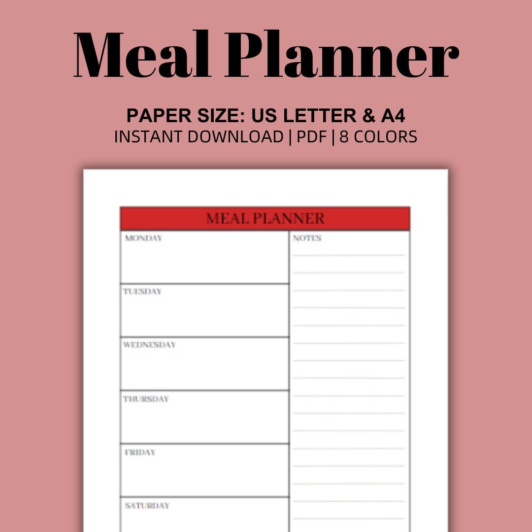 Meal Planner | Printable | PDF | Letter & A4 - Etsy