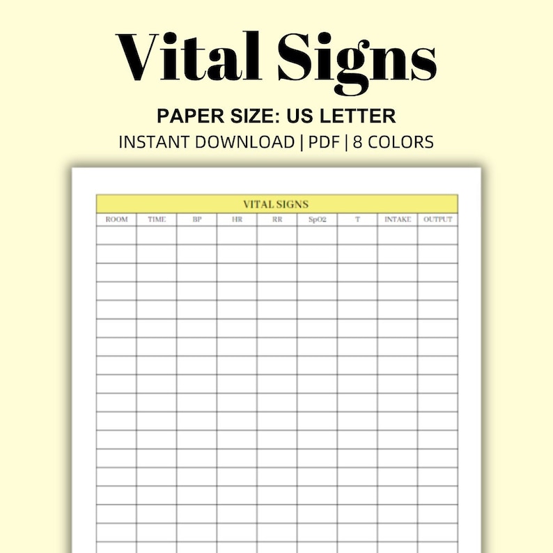 Vital Sign Sheet | Printable | PDF | Letter - Etsy