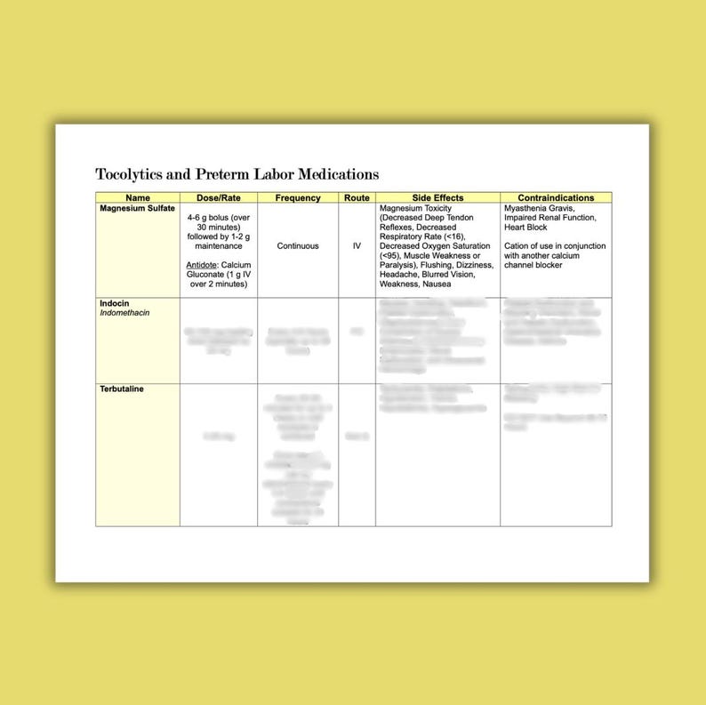 Tocolytic Preterm Labor Meds Cheat Sheet | OB NCLEX (digital Download ...